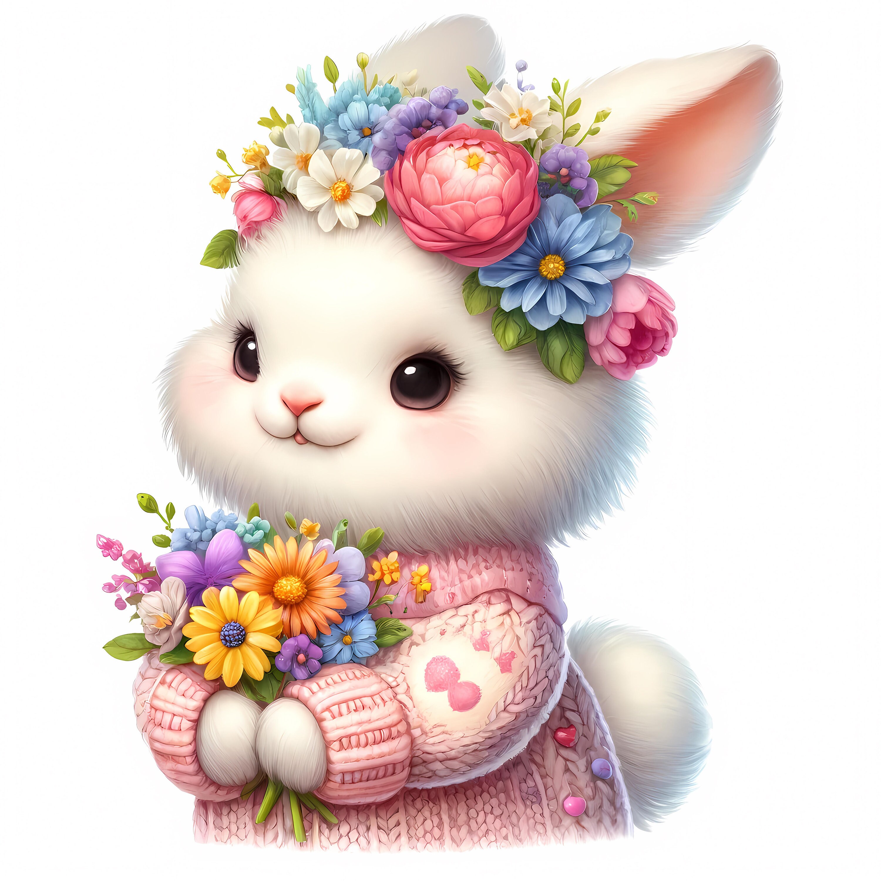 Floral Easter Bunny Clipart | Spring Flower Jpgs (digital Download) Set ...