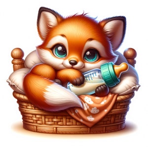 Baby Fox Clipart | 12 High-quality Jpgs | Cute Baby Fox Clipart Bundle ...