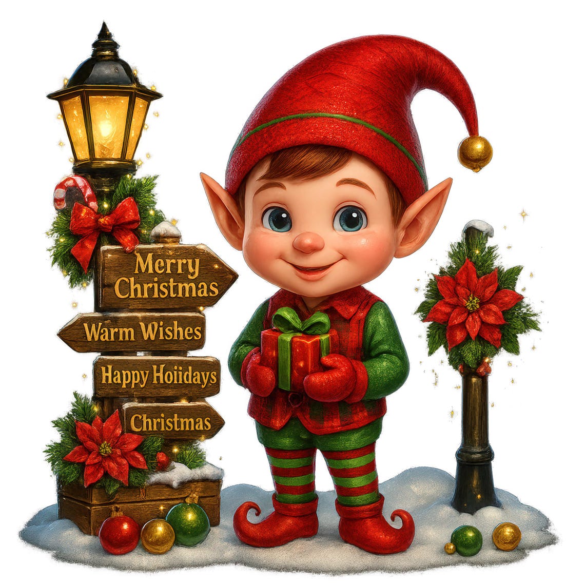 Festive Christmas Elf Clipart: Holiday PNG Illustration (instant ...