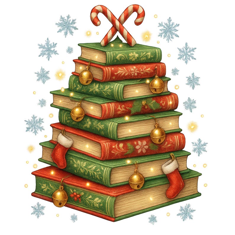 Book Christmas Tree Clipart: Festive Book Stack PNG (digital Download ...