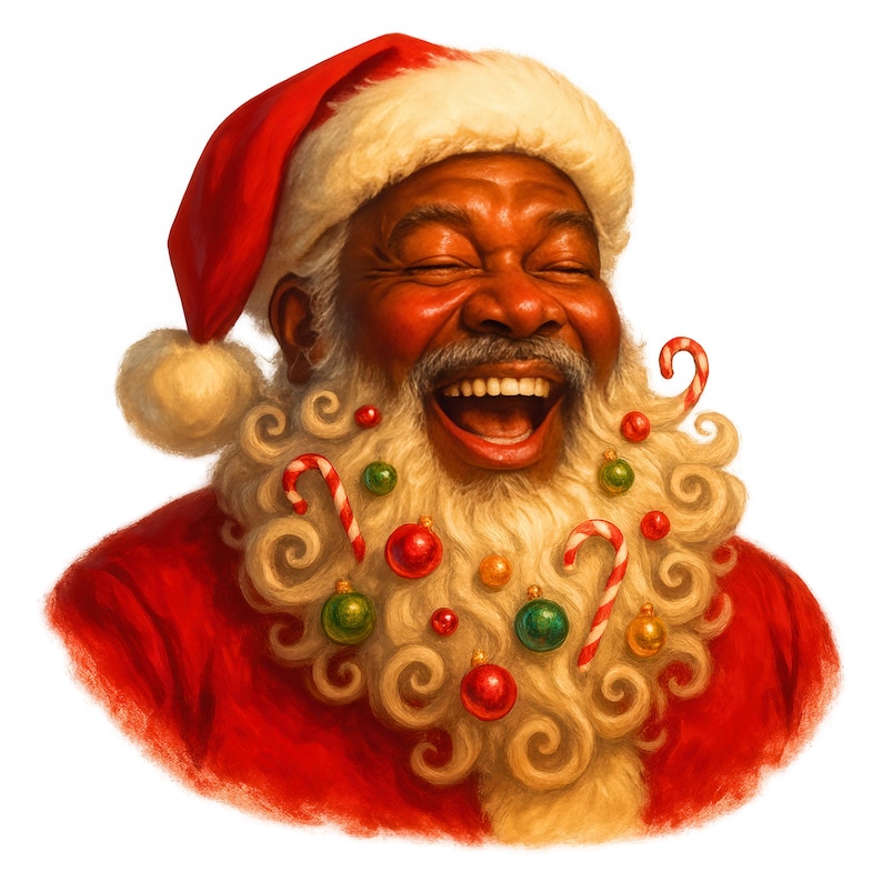 10 Funny African American Santa Clipart, Christmas PNG, Playful Black ...