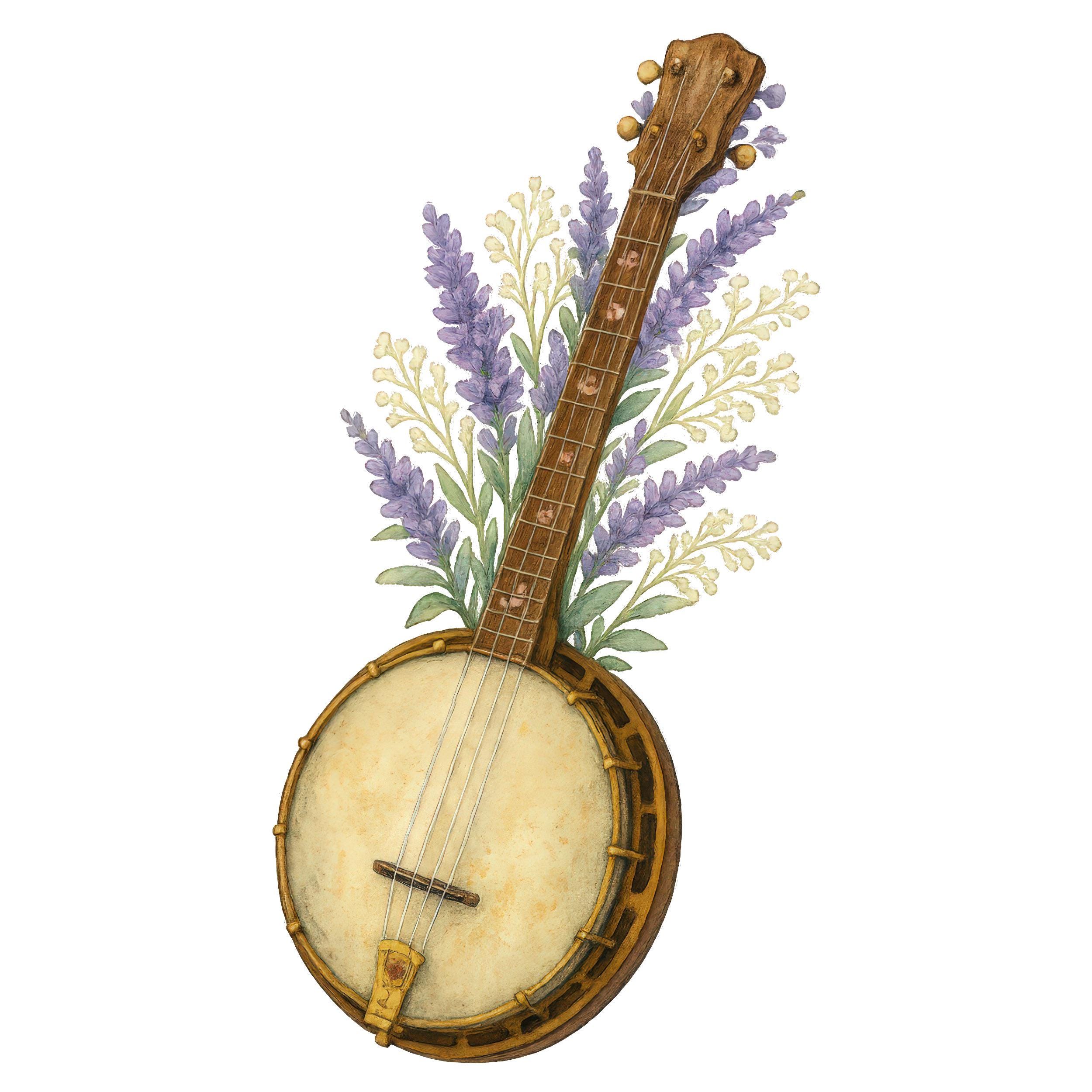 10 Floral Banjo Clipart Bundle: Watercolor Banjo With Flower PNG ...