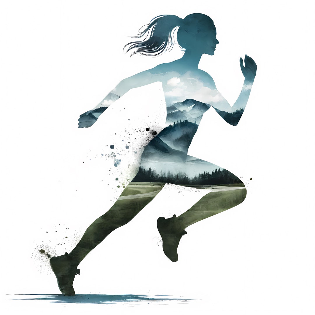 Running Woman Silhouette Clipart: Double Exposure Design ( (commercial ...