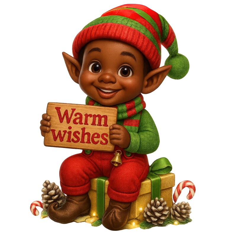 Black Elf Boy Christmas Clipart: African American PNG Set (instant ...