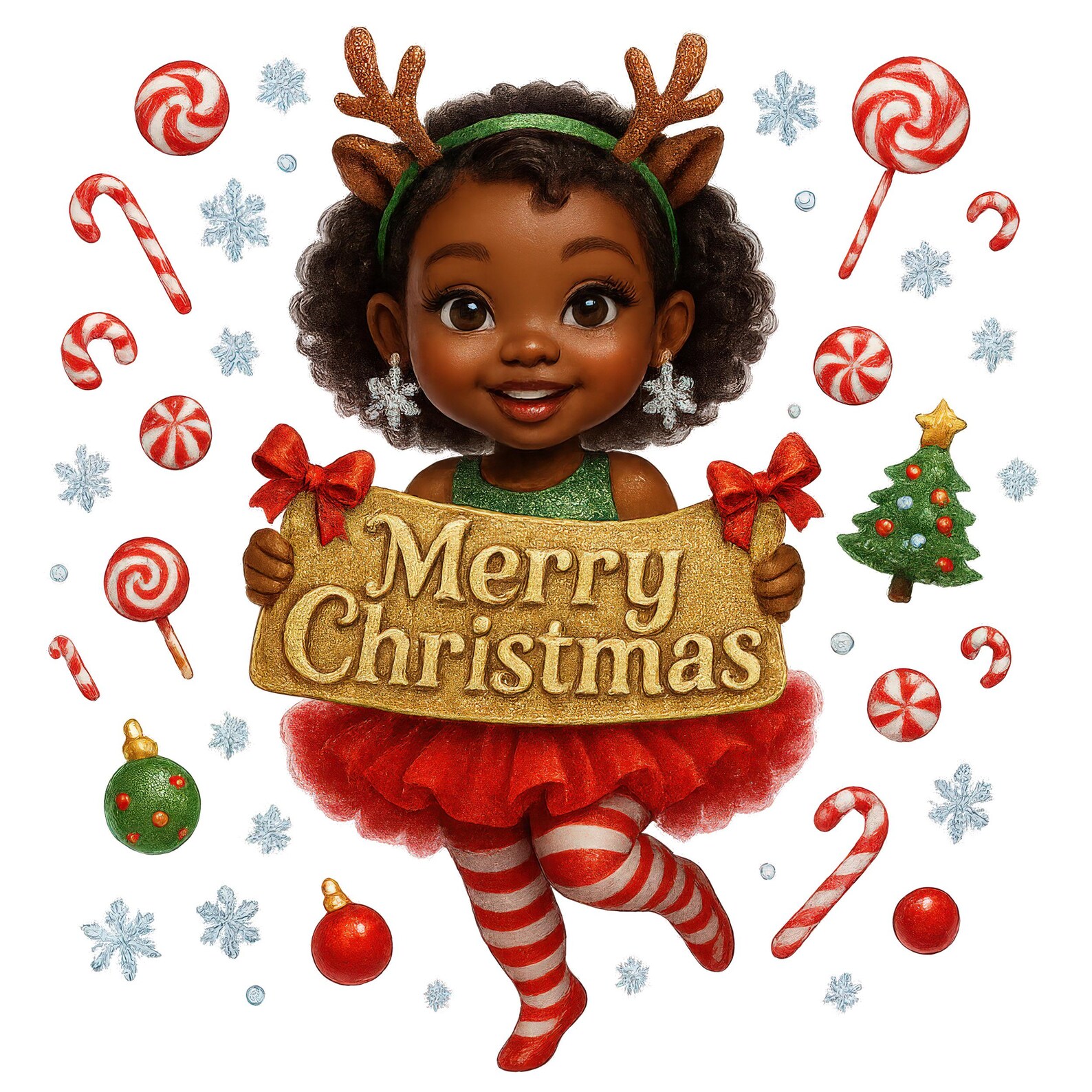 Black Elf Girl Christmas Clipart: African American Holiday PNG (set of ...