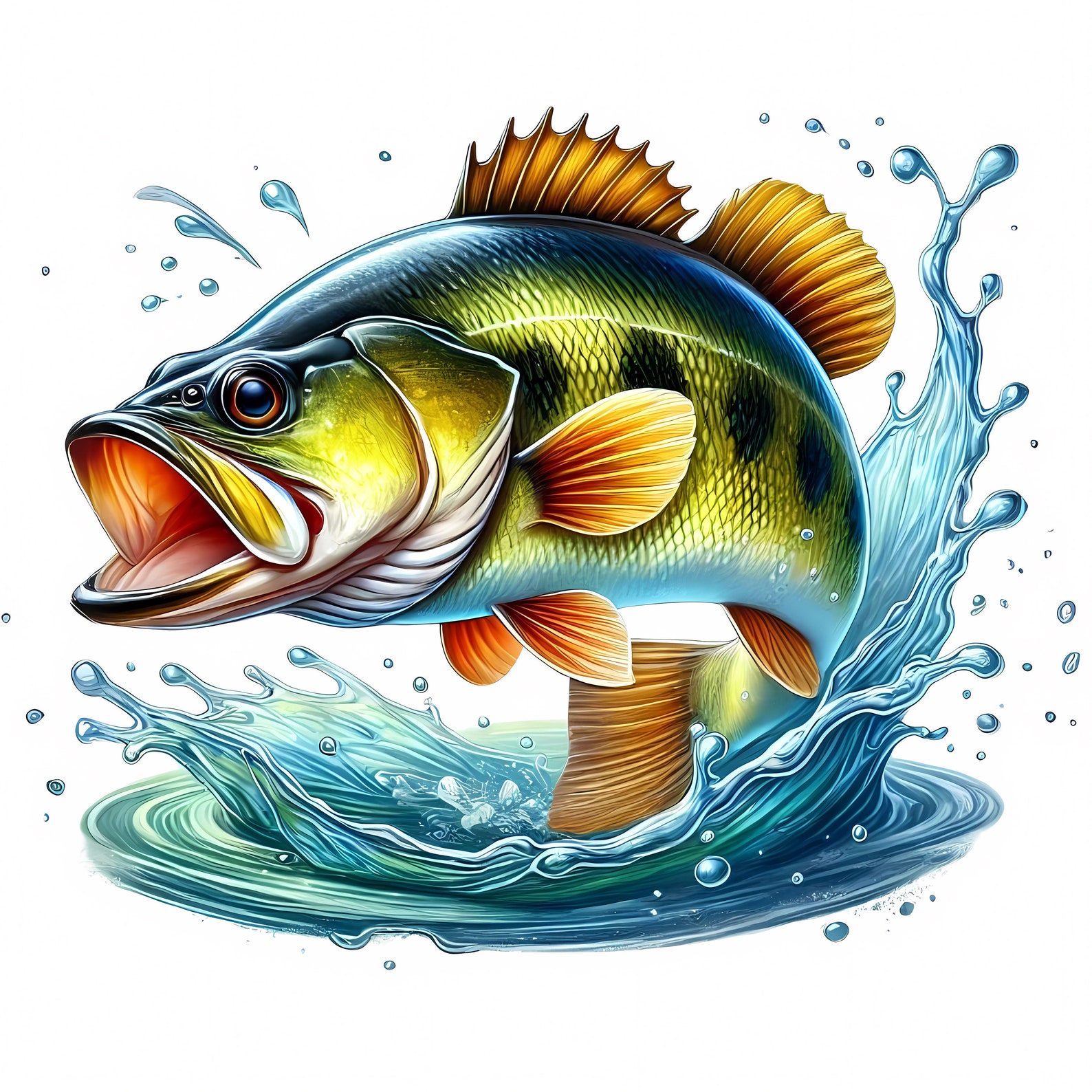 Jumping Smallmouth Bass Clipart: Fishing Art Printables (digital ...