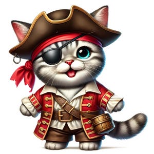Cute Pirate Cat Clipart | 12 High-quality Jpgs | Adventurous Feline ...