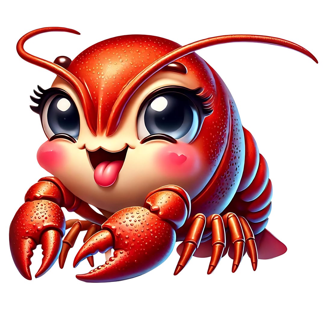 Cute Crawfish Clipart | 10 High-quality Jpgs | Adorable Kawaii Crawfish ...