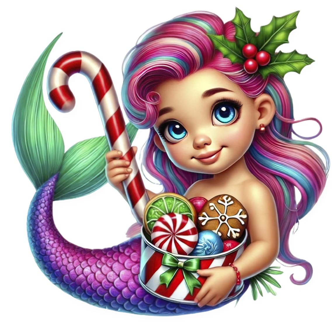 Festive Mermaid Christmas Clipart | Holiday PNG Bundle (digital ...