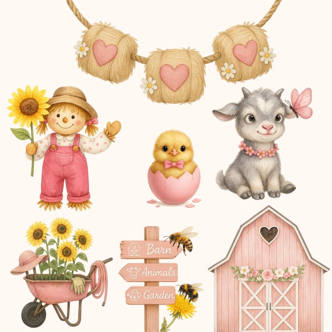 Cute Farm Animals Clipart Bundle, Kids Nursery Decor (PNG, Commercial ...