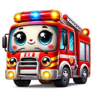 Cute Fire Truck Clipart | 10 High-quality Jpgs | Adorable Fire Truck ...
