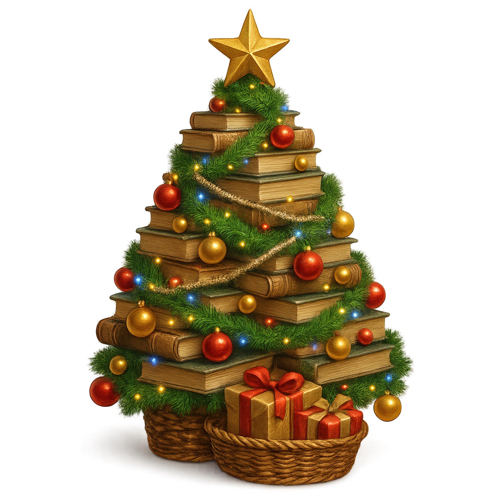 Book Christmas Tree Clipart: Festive Book Stack PNG (digital Download ...