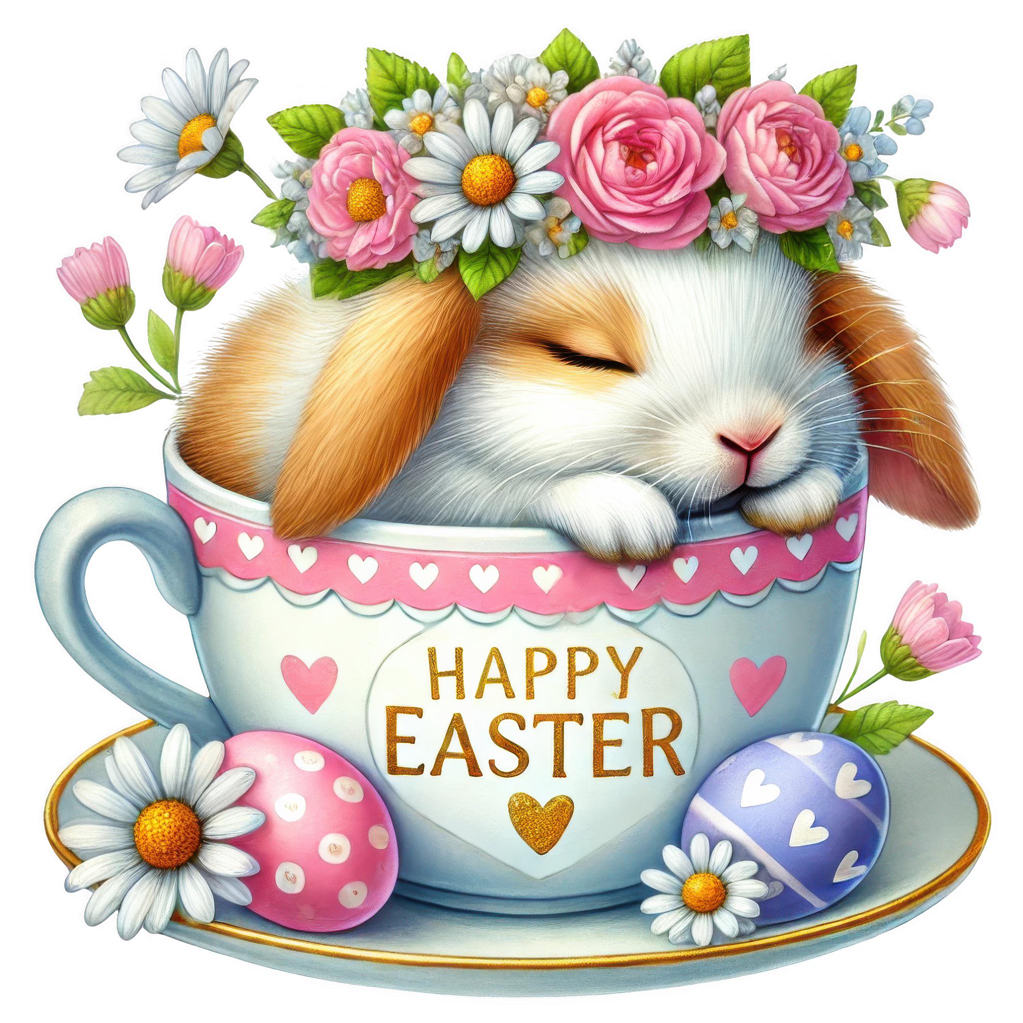 Bunny Teacup Easter Clipart | Floral PNG JPG (digital Download) Set of ...