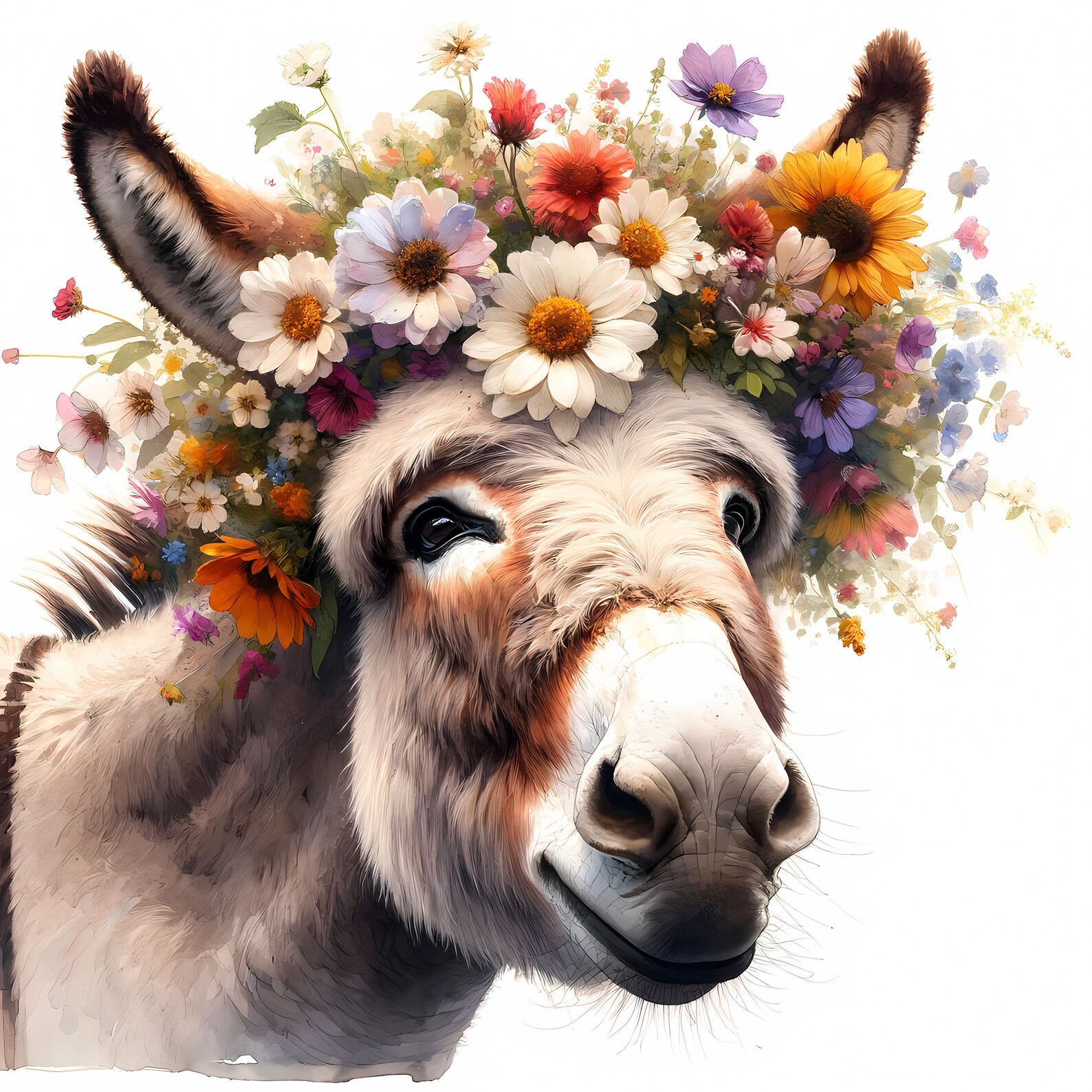 Cute Donkey and Flowers Clipart 13 High-quality Jpgs Donkey Flower ...