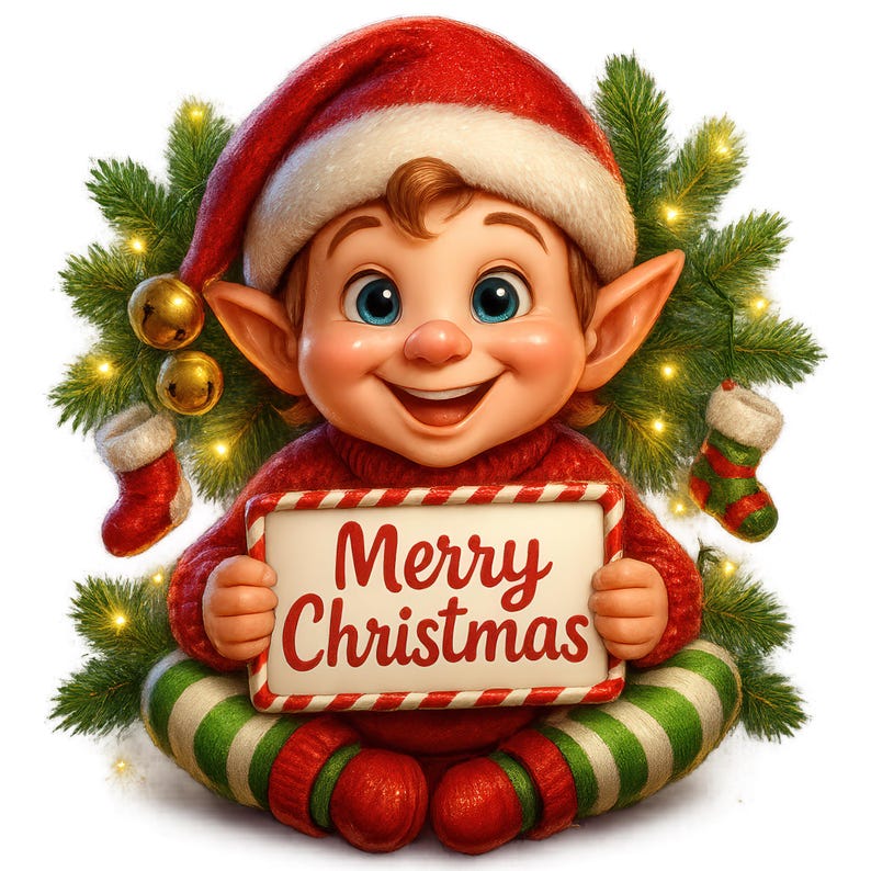 Festive Christmas Elf Clipart: Holiday PNG Illustration (instant ...