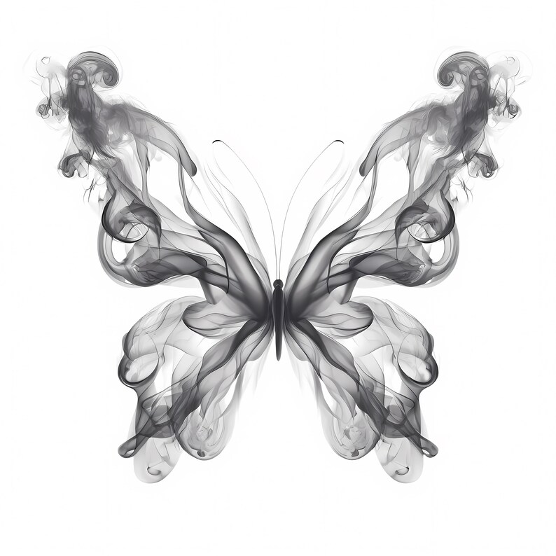Ethereal Smoke Butterfly Clipart | Monochrome Wall Art (digital ...