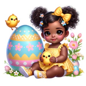 Cute African American Baby Easter Clipart Bundle (PNG, Commercial Use ...