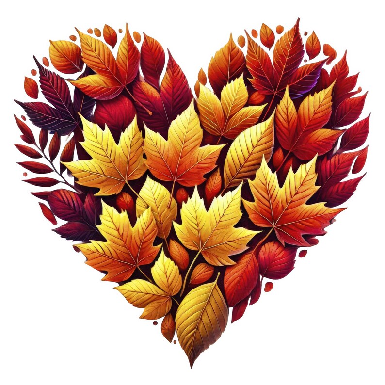 Autumn Leaves Heart Clipart: Fall Wall Art (12 PNG/JPG Digital Download ...