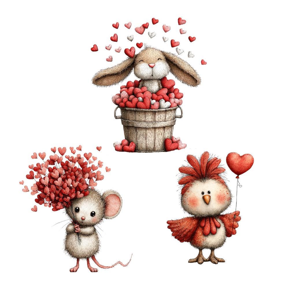 Farm Animals Valentine's Day Clipart: Whimsical Graphics (digital ...