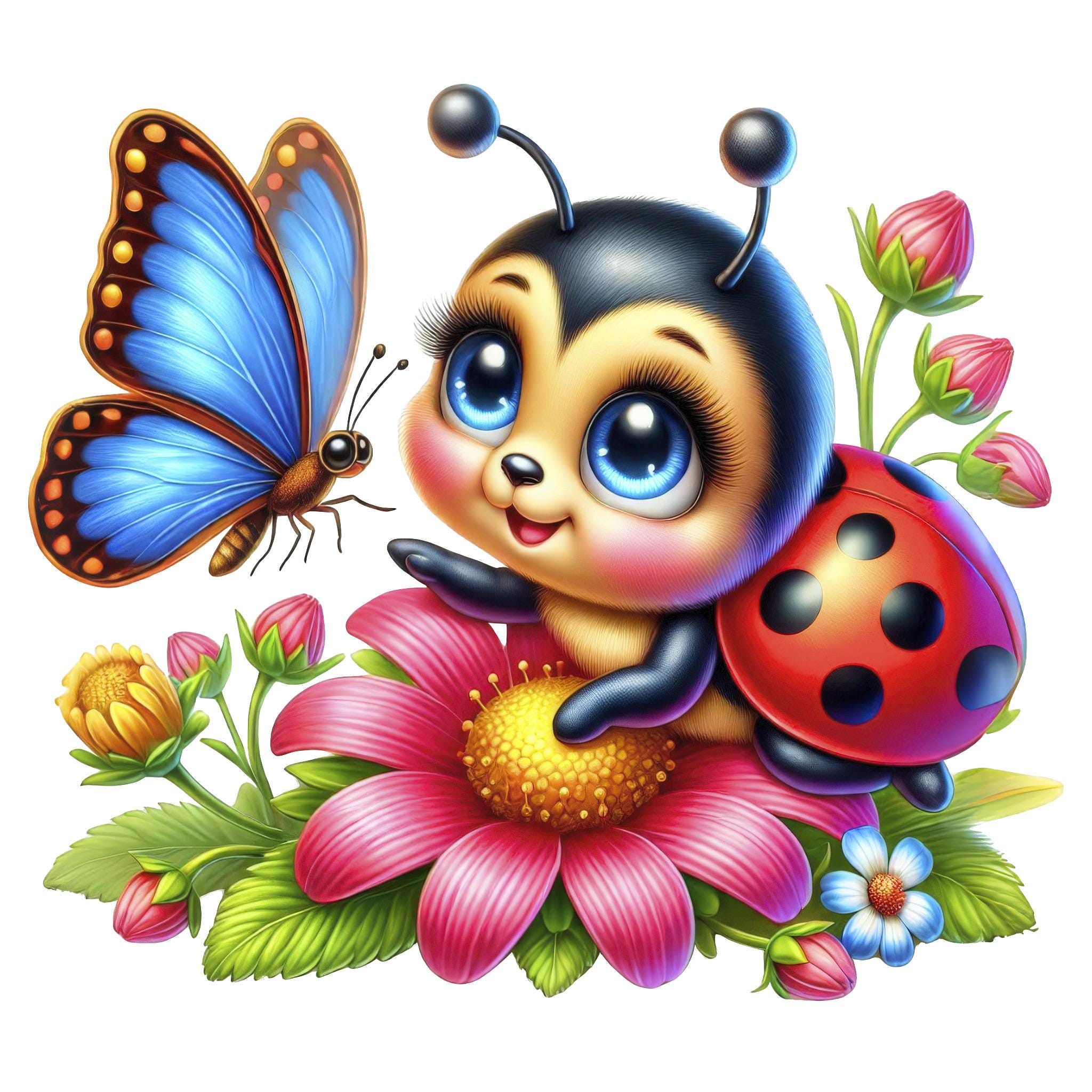 Cute Cartoon Ladybug Clipart | High-quality Designs (digital Download ...