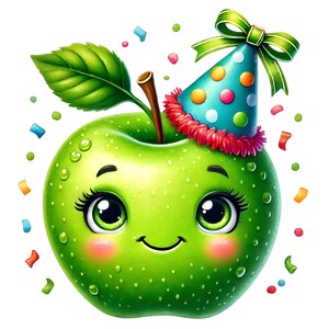 Cute Green Apple Clipart | Commercial Use Jpgs (digital Download) - Etsy