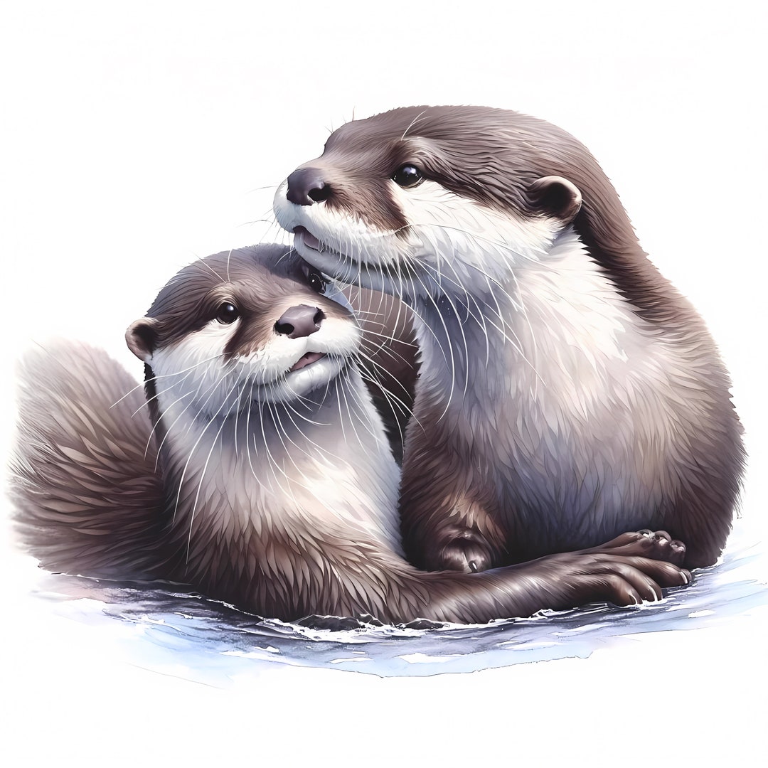 Watercolor Otter Clipart Bundle – Cute Aquatic Art Prints (digital ...