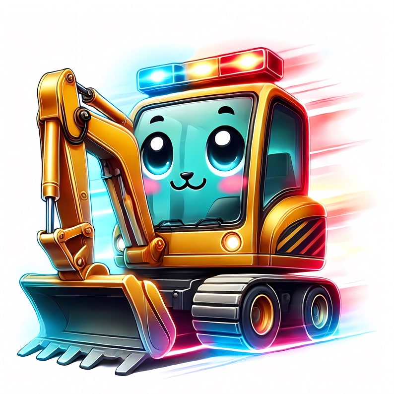 Cute Construction Vehicles Clipart | Digger Art, Wall Art (digital ...
