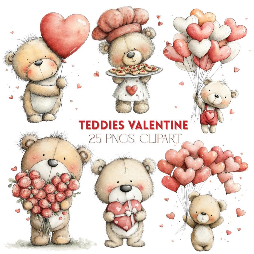 Teddy Bear Valentine's Day Clipart: Whimsical Valentine Graphics ...