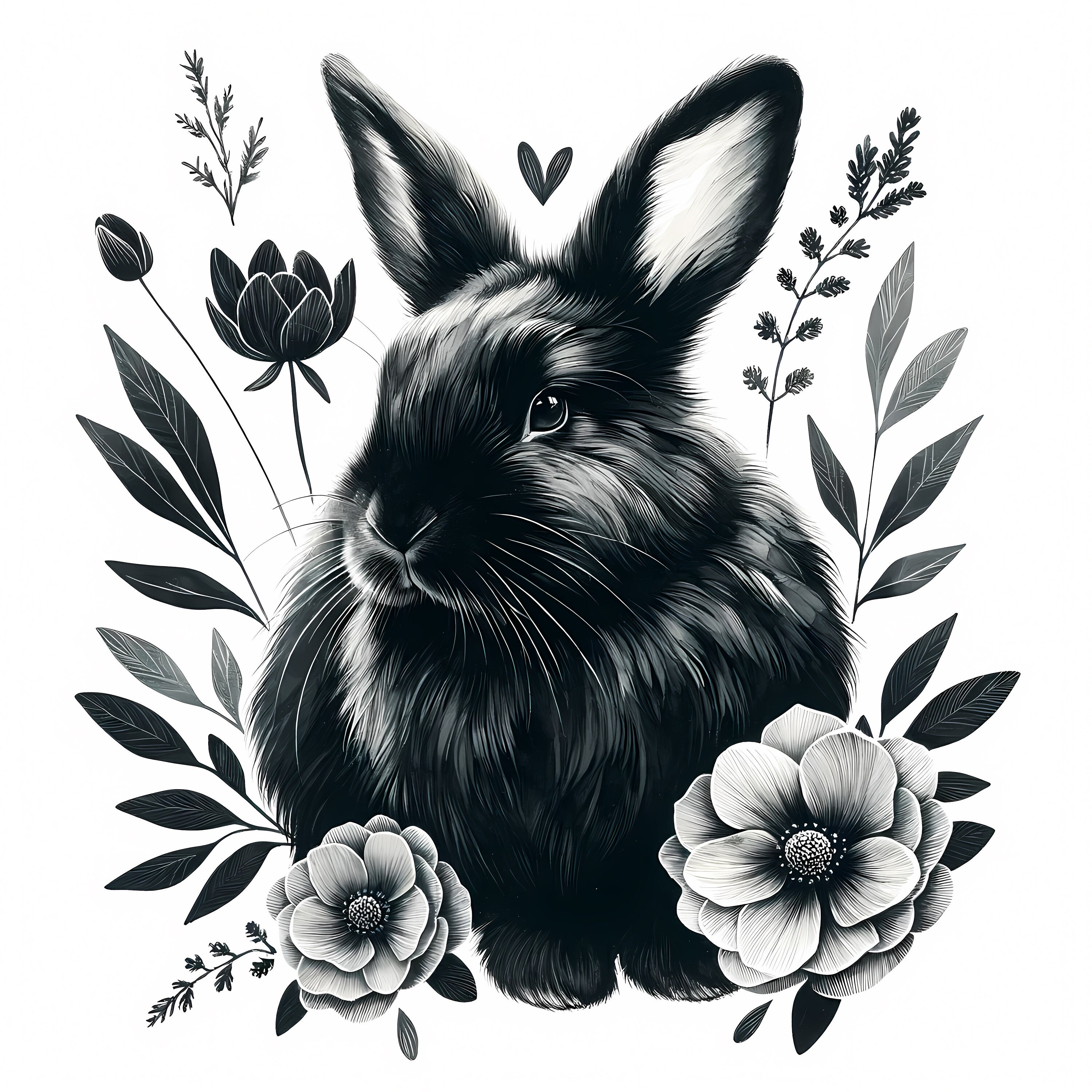 Bunny Black and White Clipart 15 High-quality Jpgs Bunny Black Ink ...