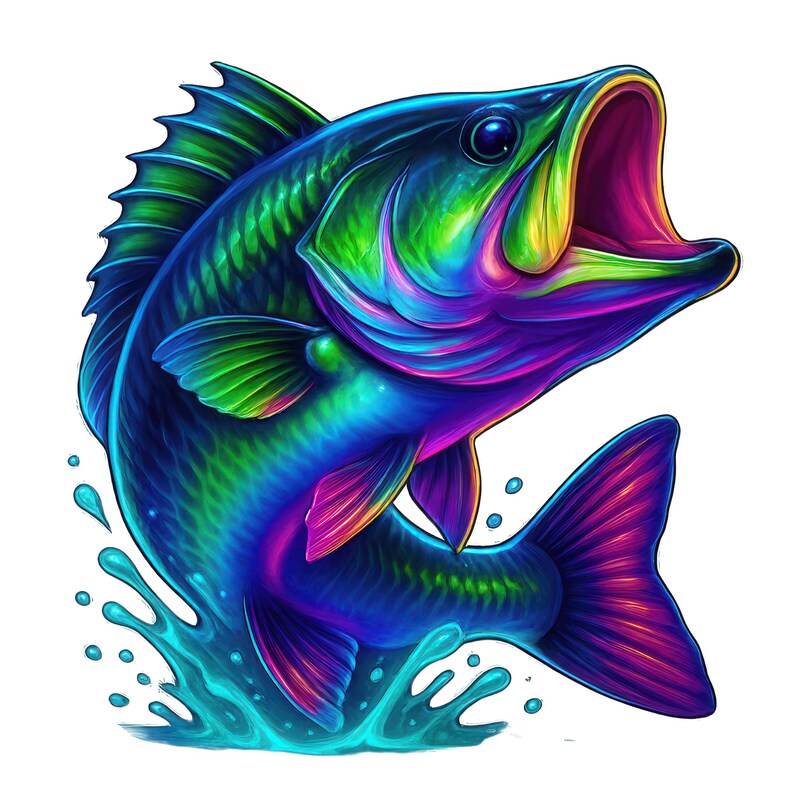 Neon Jumping Bass Fish Clipart, Fishing Art (10 PNG) - Etsy Singapore