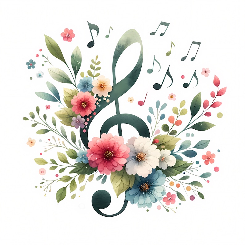 Floral Music Note Clipart: Watercolor Flower Accents (digital Download ...