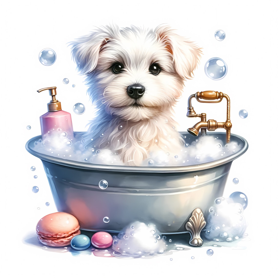 Dog in Bath Clipart 11 High-quality Jpgs Cute Dog Bathing Clipart ...