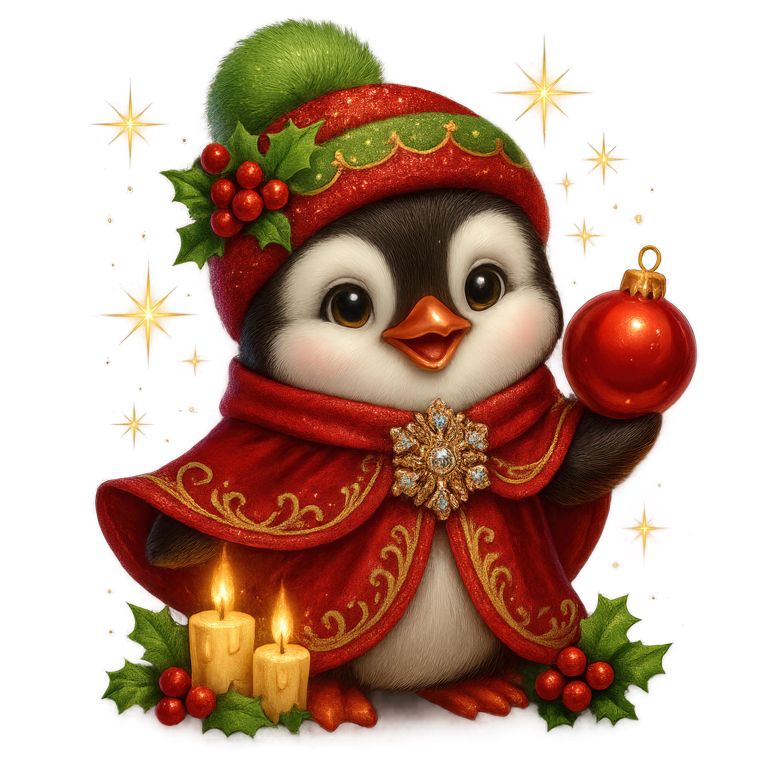 Christmas Penguin Clipart – Holiday Cards, Crafts (PNG Digital Download ...