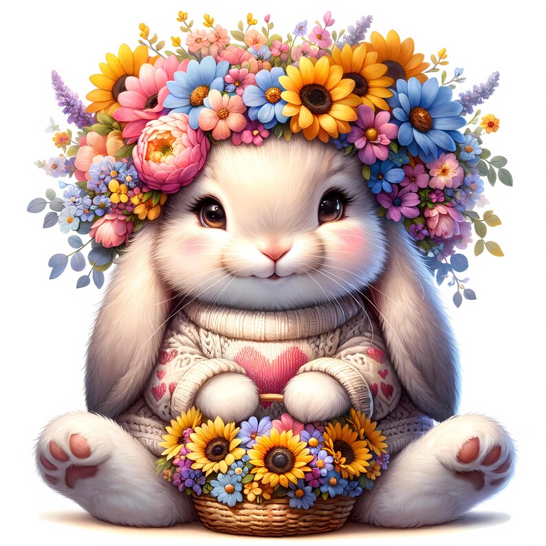 Floral Easter Bunny Clipart | Spring Flower Jpgs (digital Download) Set ...