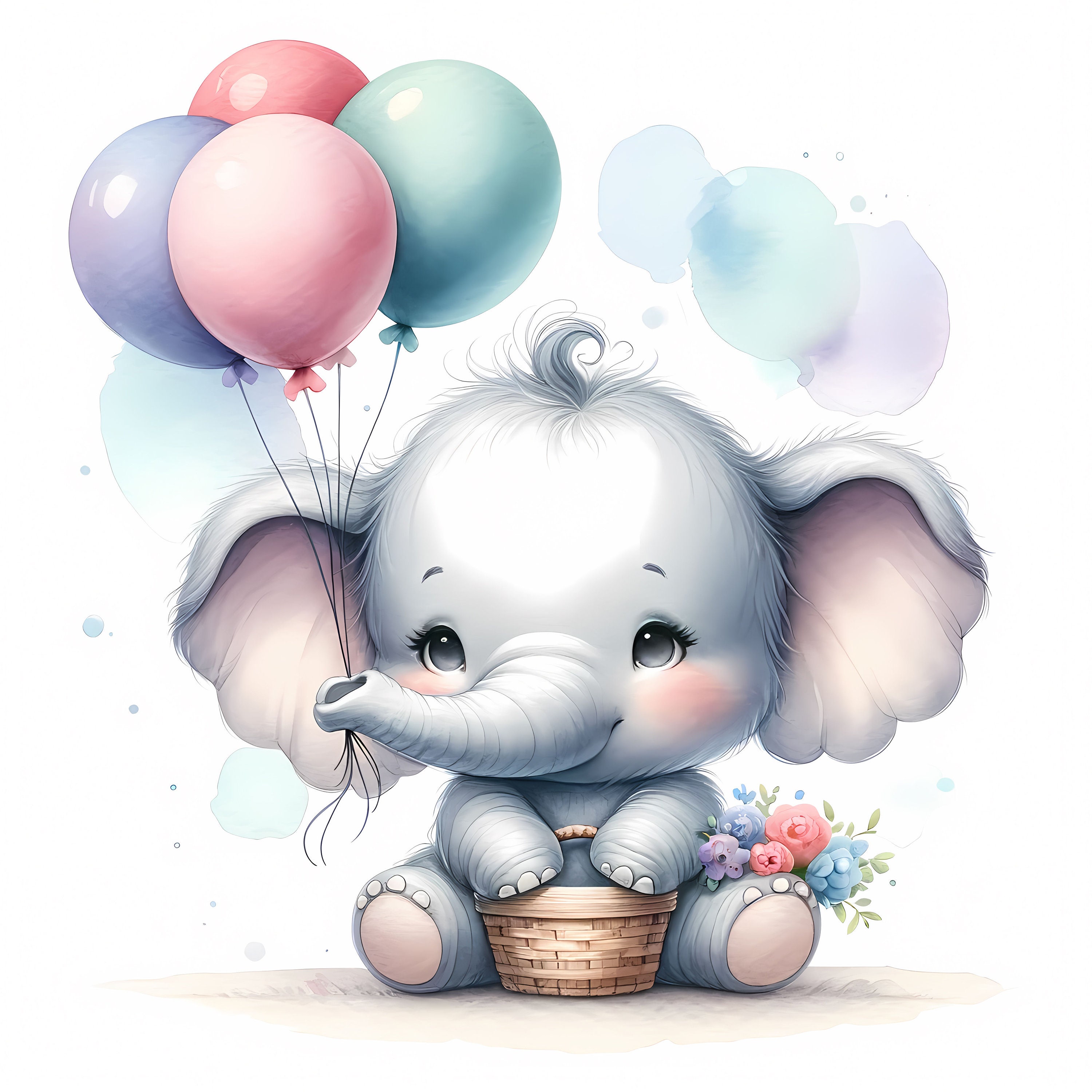 Baby Elephant With Balloons Clipart: Nursery Art (digital Download ...