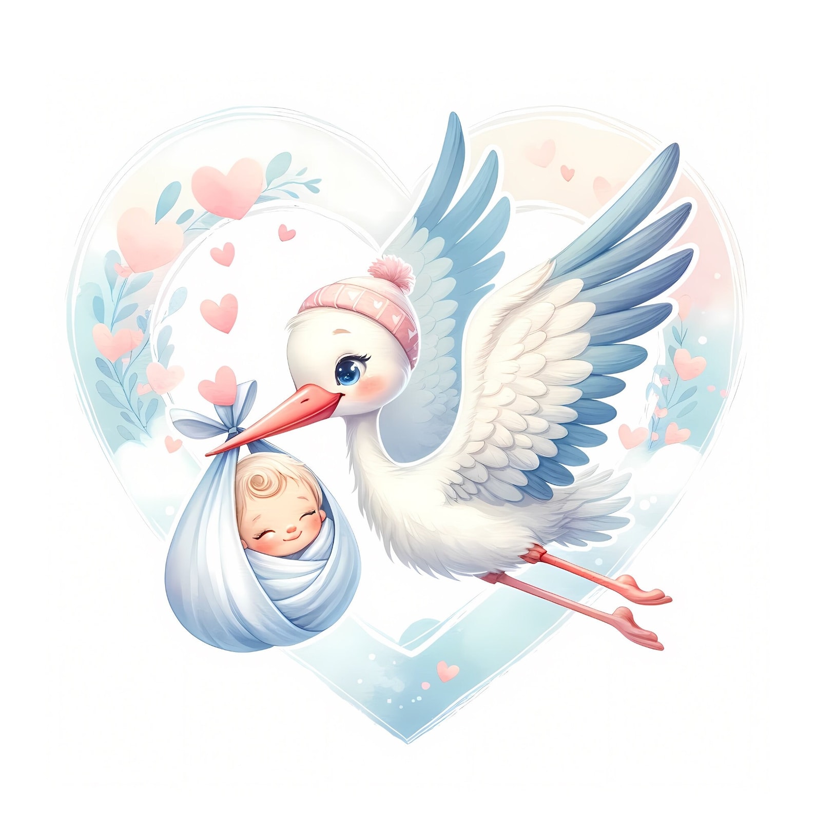 Stork Baby Clipart: Nursery Decor JPG Images (digital Download ...