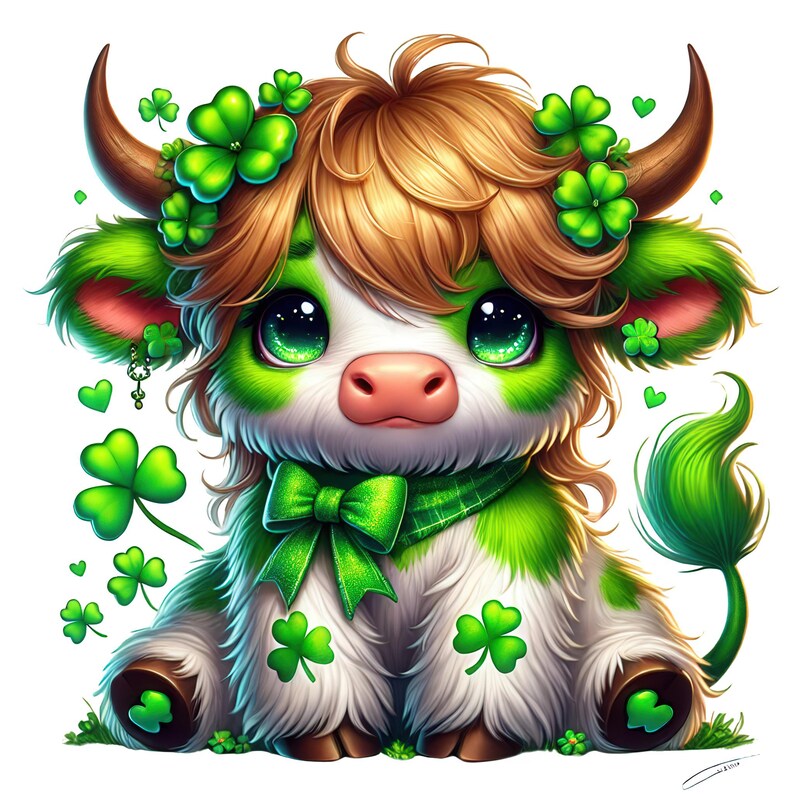 St Patricks Highland Cow Clipart: Irish Cow 12 PNG Bundle (digital ...
