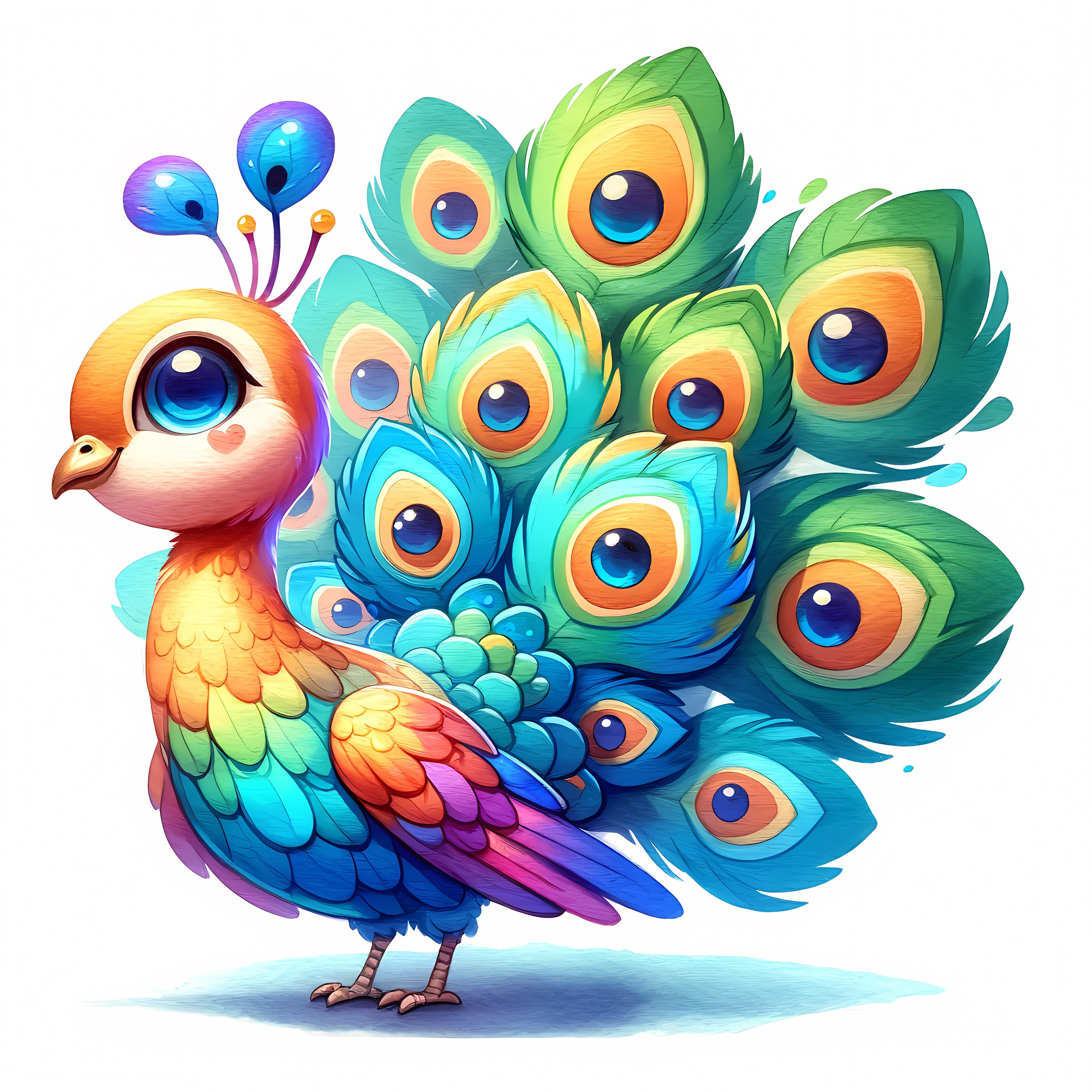 Cute Peacock 10 High-quality Jpgs Colorful Peacock Clipart Bundle Wall ...