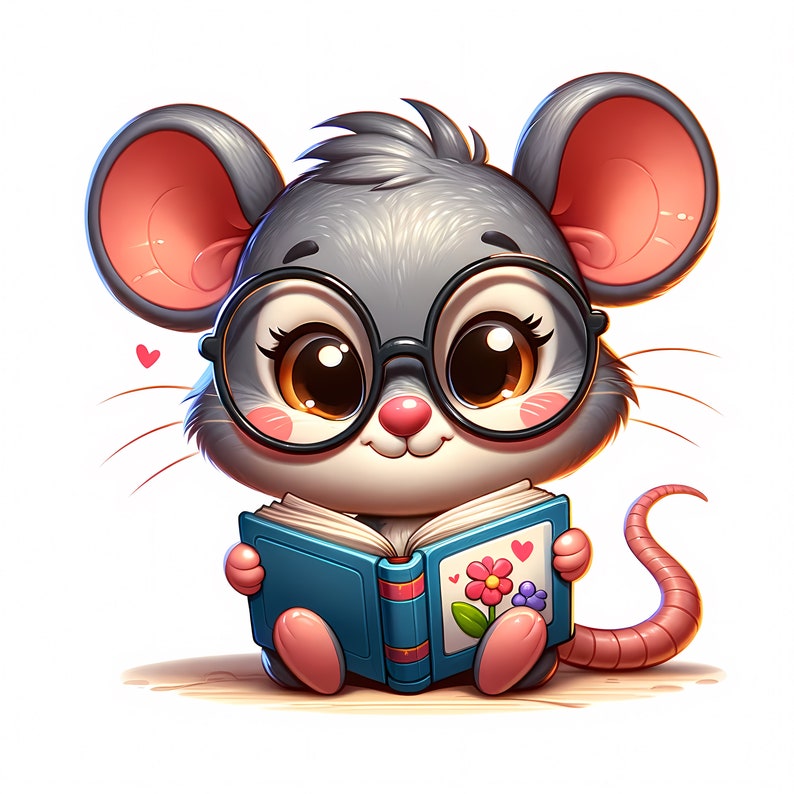 Little Mouse Student Reading a Book Clipart Bundle 11 High-quality Jpgs ...
