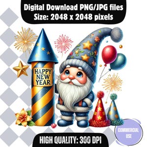 12 PNG | Happy New Year Gnomes Clipart | New Year Cute Gnomes Clipart ...