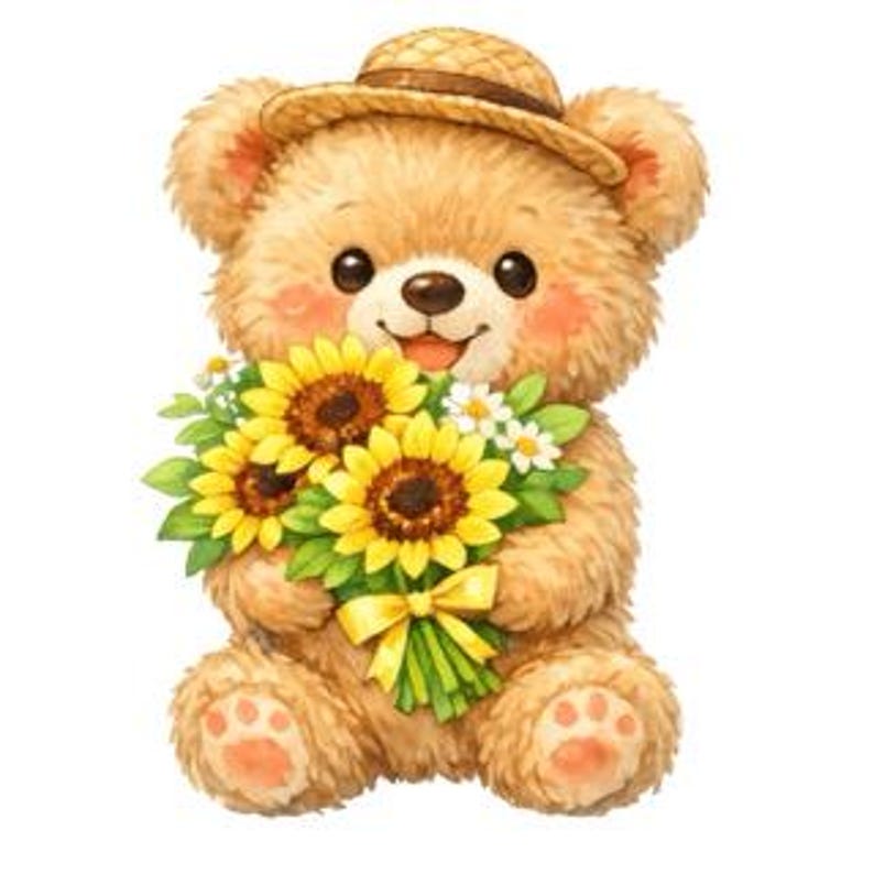 Sunflower Teddy Bear Clipart – Adorable Floral Bear Illustration for ...