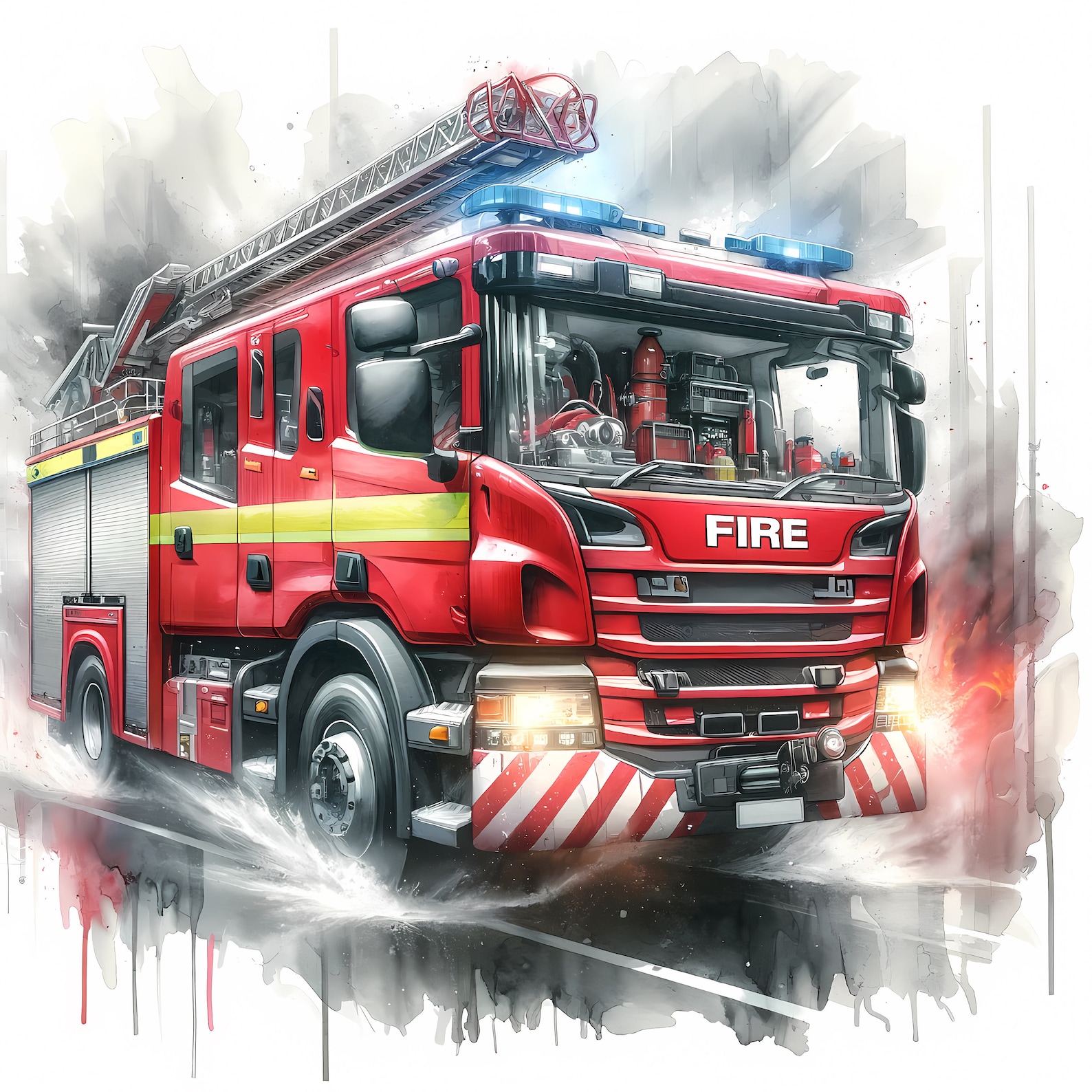 Fire Engine Clipart Bundle 12 High-quality Jpgs Wall Art Rescue Vehicle ...