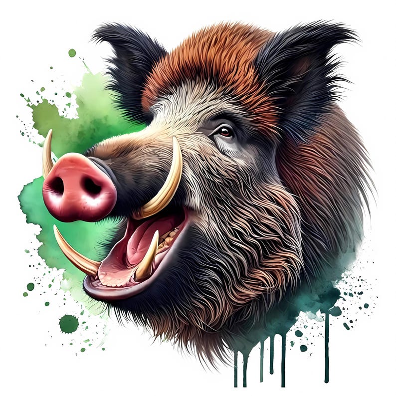 Wild Boar Clipart: Wildlife Art Images (12 JPG, Digital Download ...