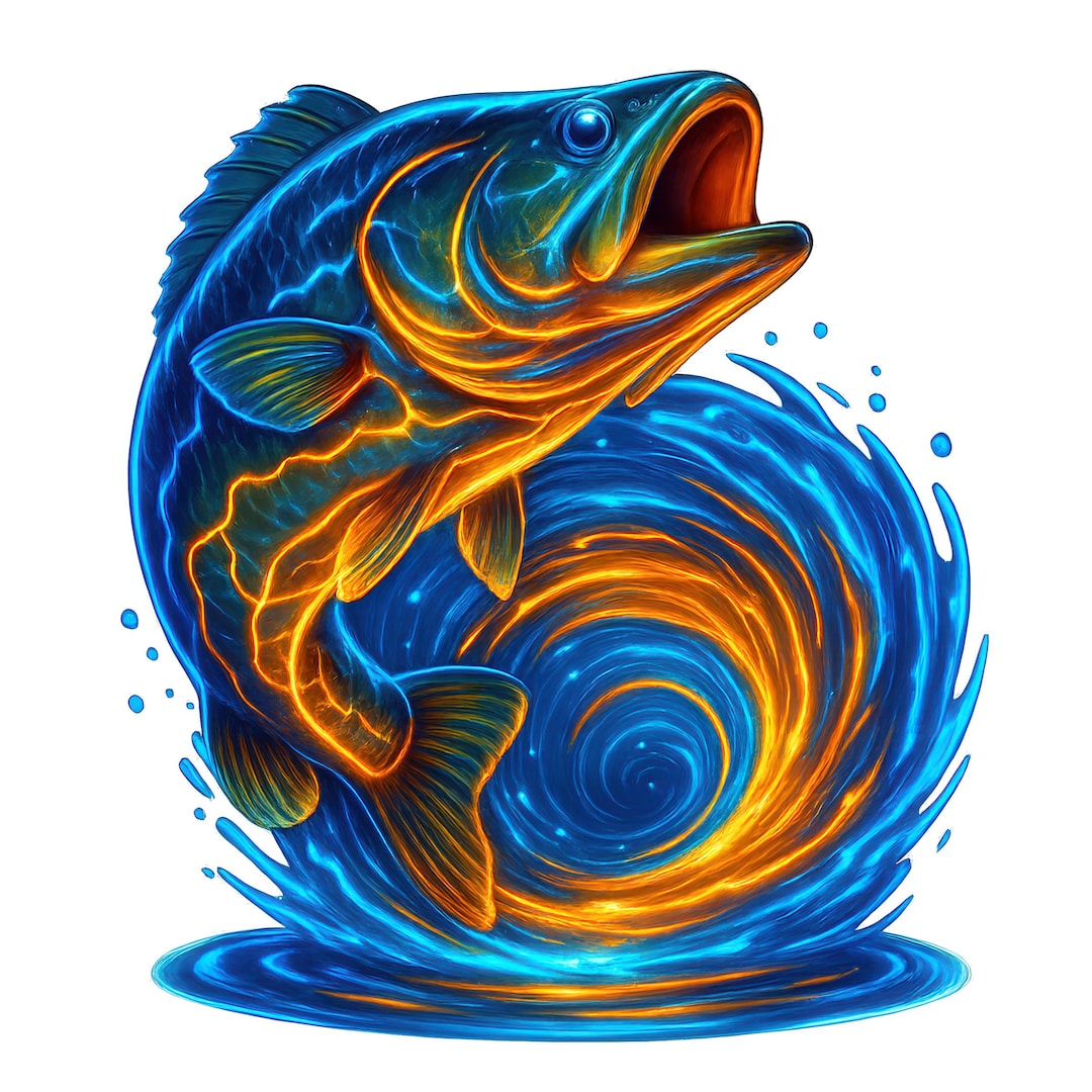 Neon Smallmouth Bass Clipart Png, Neon Jumping Bass Fish Bundle, Neon ...