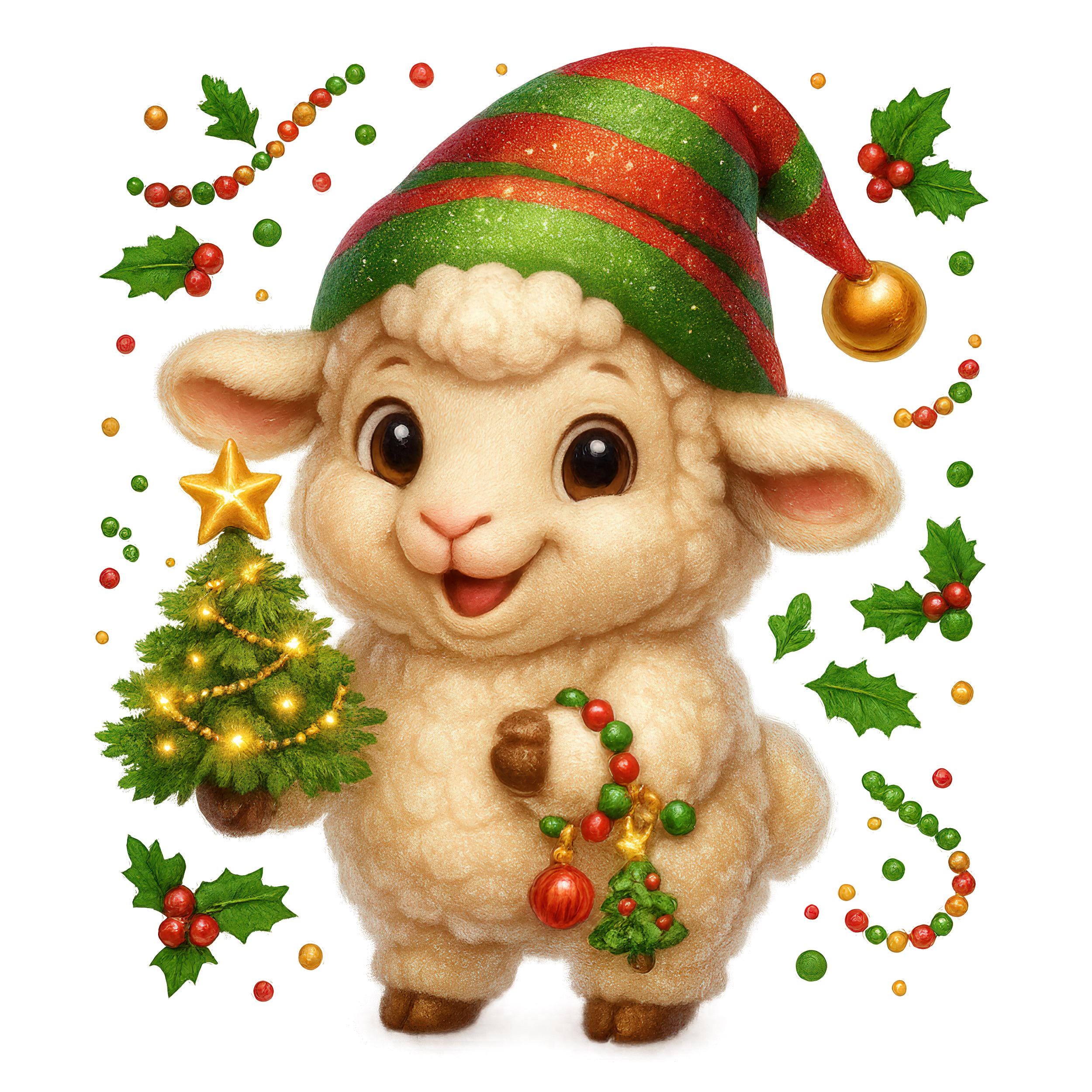 Cute Christmas Sheep Clipart – Holiday PNG for Crafts (instant Download ...