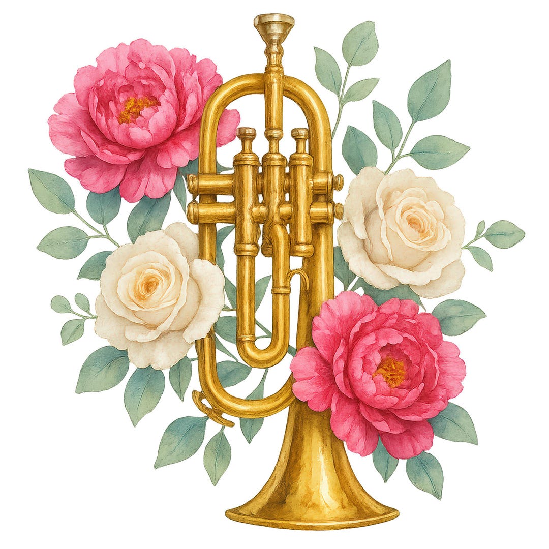Floral Trumpet Clipart: Watercolor Trumpet Flowers PNG Bundle (digital ...