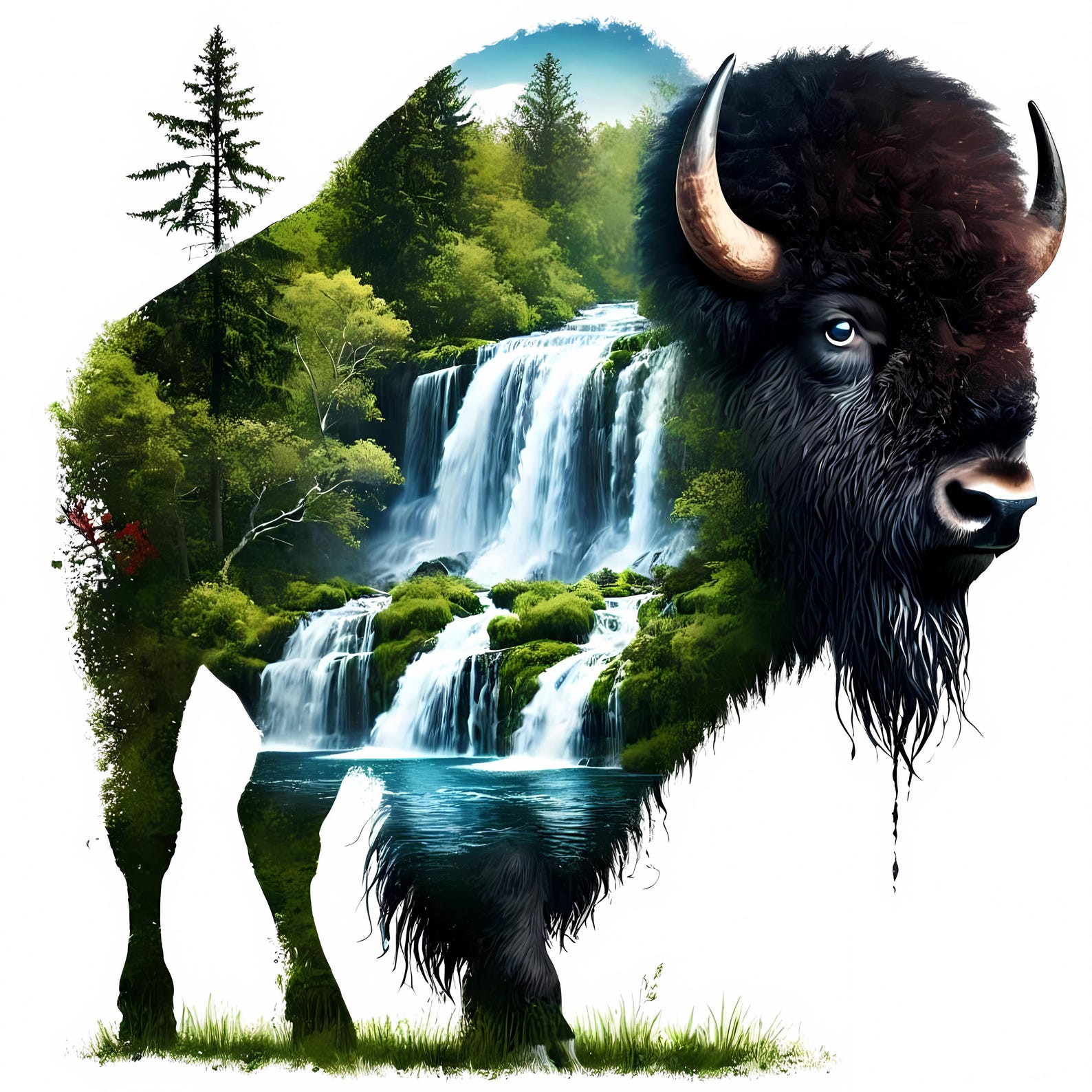 Bison Double Exposure Art | Nature Landscape Clipart (digital Download ...
