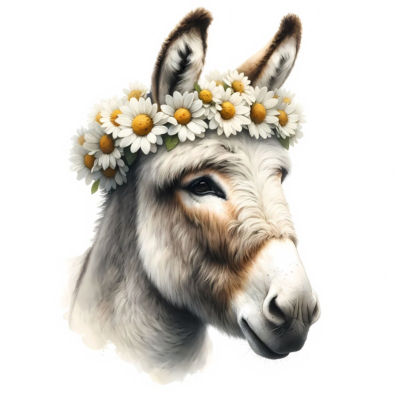 Cute Donkey and Flowers Clipart 13 High-quality Jpgs Donkey Flower ...