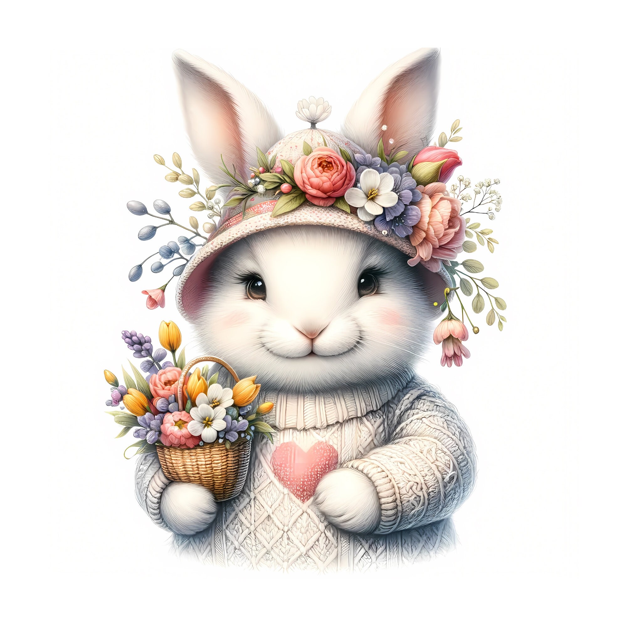 Floral Easter Bunny Clipart | Spring Flower Jpgs (digital Download) Set ...