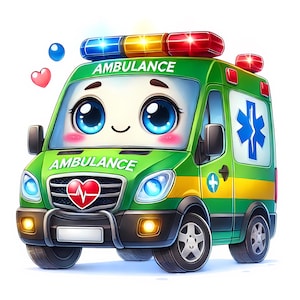 Cute Ambulance Clipart | 12 High-quality Jpgs | Adorable Ambulance ...